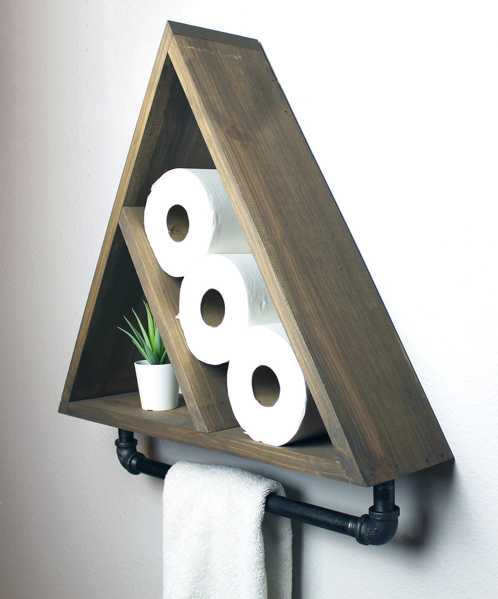 Bathroom Triangle Shelf with Industrial Towel Bar – KBNDecor